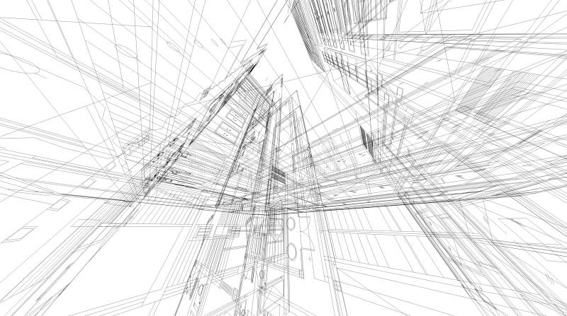 Abstract 3D Rendering of Matrix Wireframe Space. Stock Illustration ...