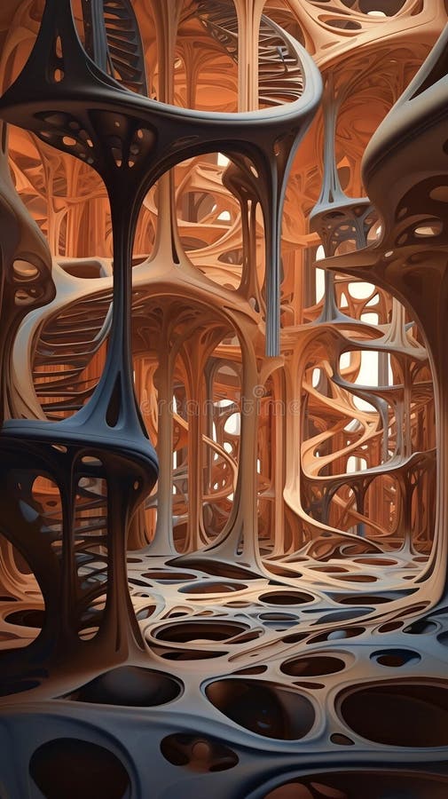 Abstract 3D Rendering of a Maze-like Structure in Orange and Black ...