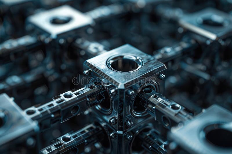 Abstract 3D Rendering of Metal Cubes Connected Together Stock ...