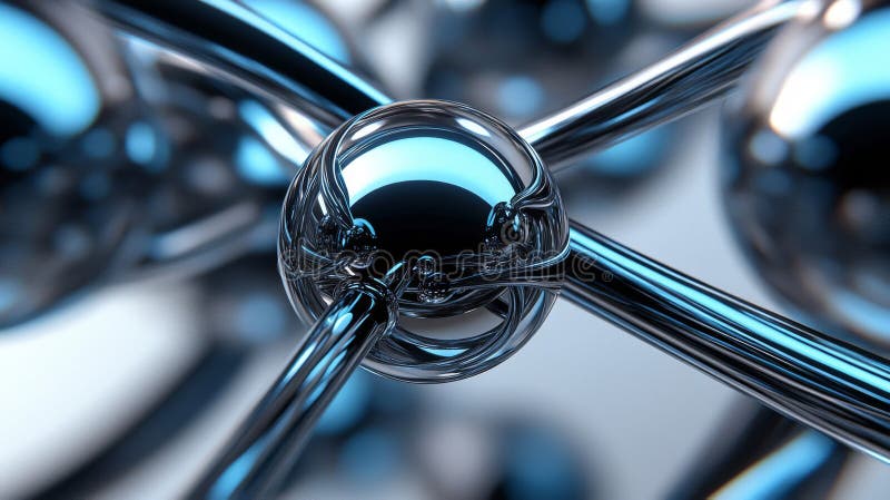 Abstract 3D Rendering of Metallic Molecule Structure with Blue and Gray ...