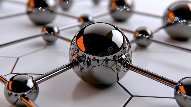 Abstract Chrome Sphere Network 3D Render of Hexagonal Structure Stock ...