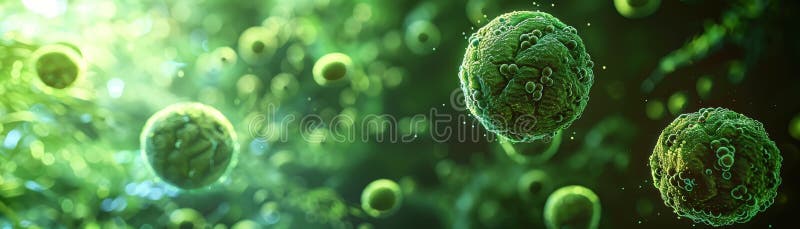 Abstract 3D Rendering of Microscopic Green Cells in a Vibrant ...