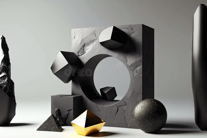 Abstract 3d Rendering Minimal Room with Installation in Form of Glossy ...