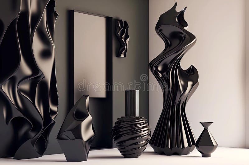 Abstract 3d Rendering Minimal Room with Installation in Form of Glossy ...