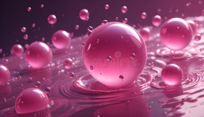 Abstract 3D Rendering of Pink, Transparent Spheres Floating and ...