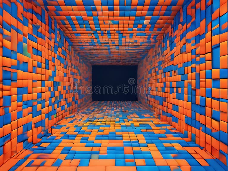 Abstract 3D Rendering of Pixelated Matrix Transforming Stock ...