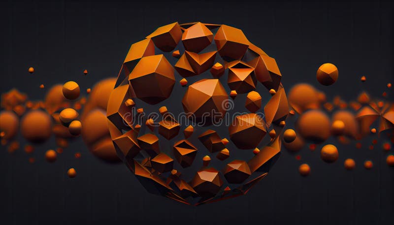 Abstract 3d Rendering Polygon Orange Sphere Ball Futuristic Dark ...
