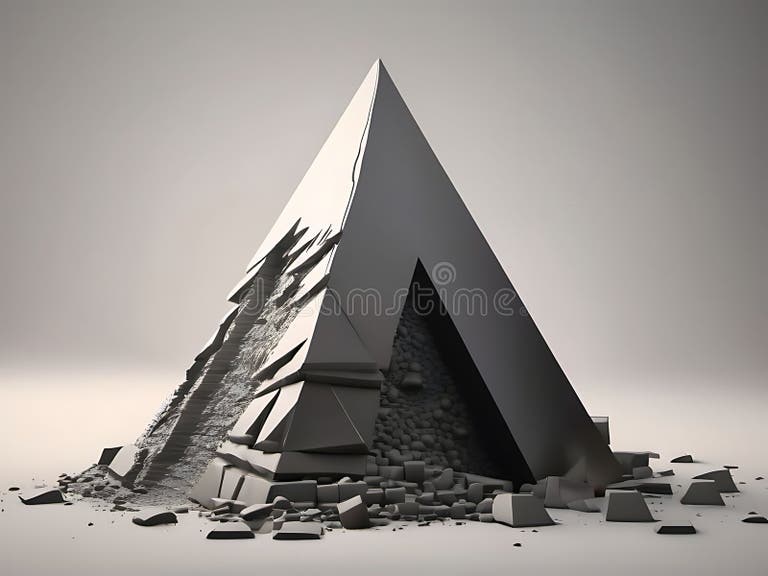 Abstract 3D Rendering of Pyramid Collapsing Realistic Modern Stock ...