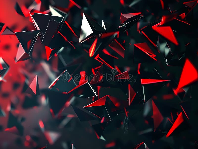Abstract 3D Rendering of Red and Black Shards or Triangles. Dark and ...