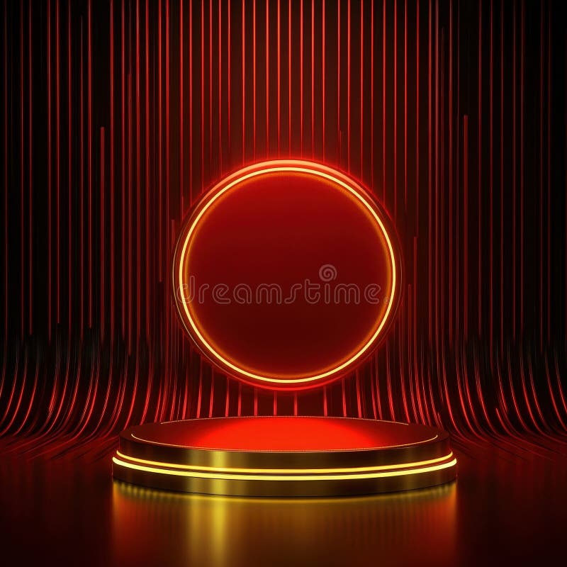 Abstract Red and Gold Neon Circle and Platform Background Stock ...