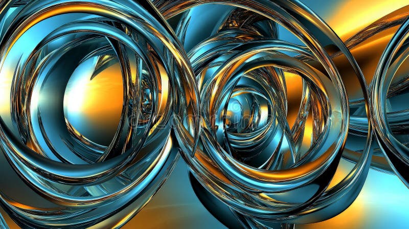 Abstract 3D Rendering of Shiny Metallic Blue and Gold Rings, Creating a ...