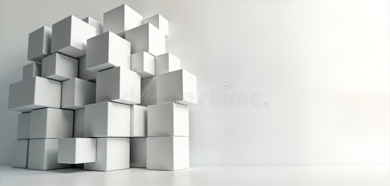 Abstract 3D Rendering Shows Stack of White Cubes. Geometric Shapes ...