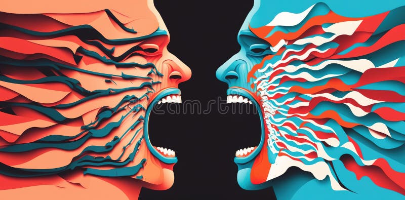 Abstract 3D Rendering Style Illustration of Two People Screaming and ...