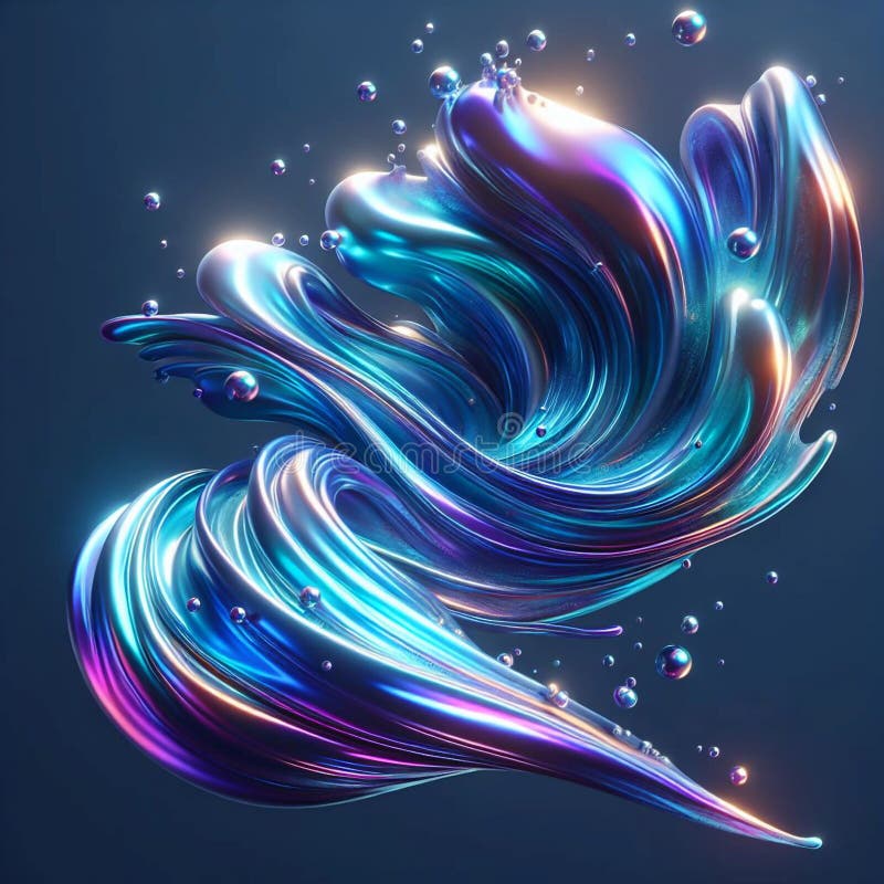 Abstract 3D Rendering of a Swirling, Iridescent Liquid Form with ...