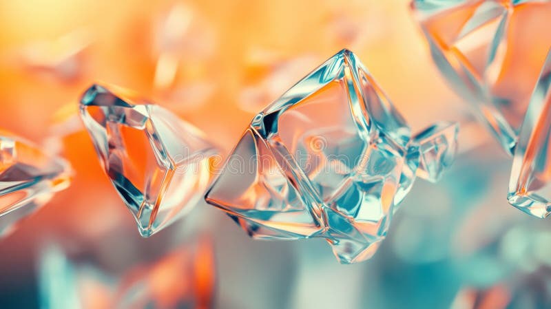 Abstract 3D Rendering of Translucent Crystals Floating within a Vibrant ...