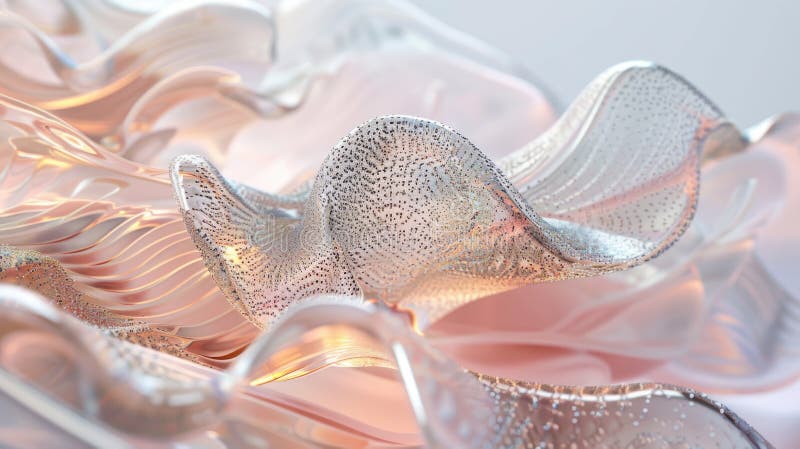 Abstract 3d Rendering Of Undulating Mesh Fabric With Sparkling Particles Stock Illustration