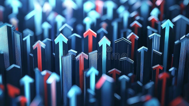 Abstract 3D Rendering of Upward Trending Arrows Representing Growth and ...