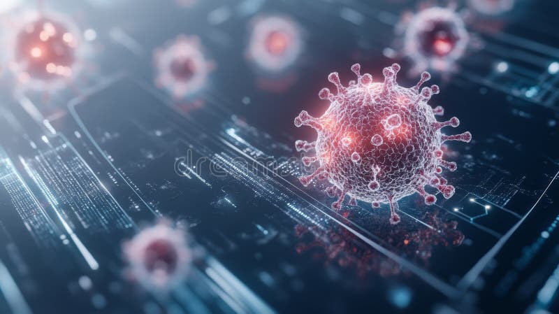 Abstract 3D Rendering of a Virus on a Digital Circuit Board ...