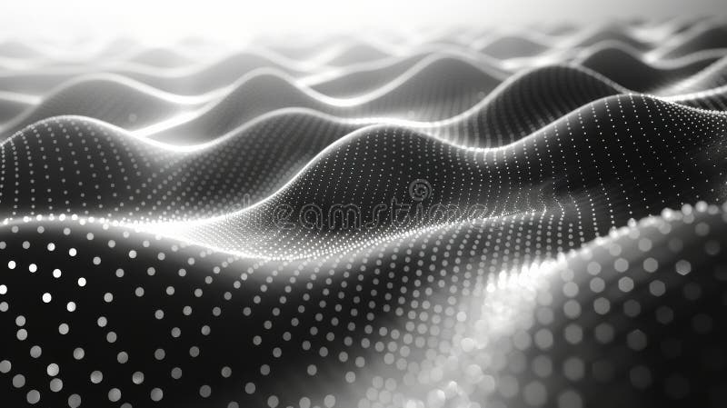 Abstract 3d Rendering of Wave Pattern in Grayscale with Dots ...