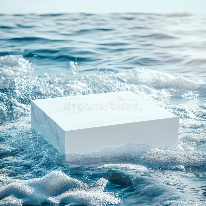 Abstract 3d Rendering of White Cube with Transparent Waves and Sea ...
