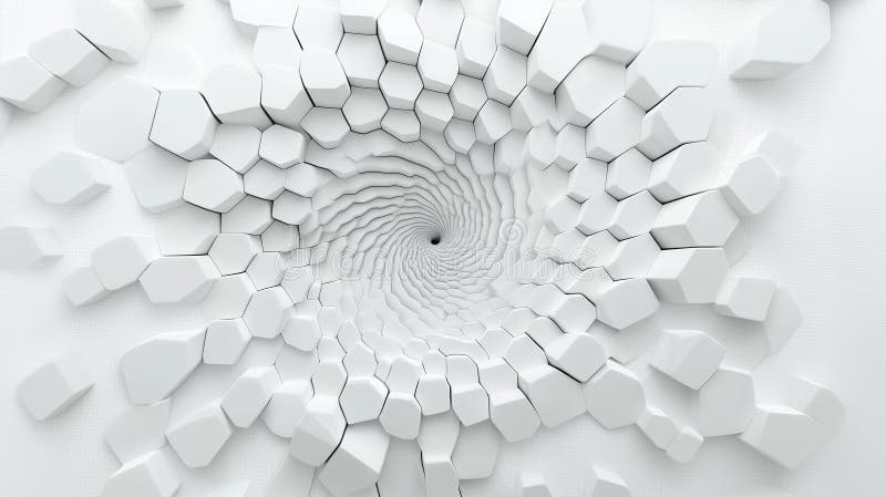 Abstract 3D Rendering of a White Hexagonal Pattern Collapsing Towards the Center, Creating a ...