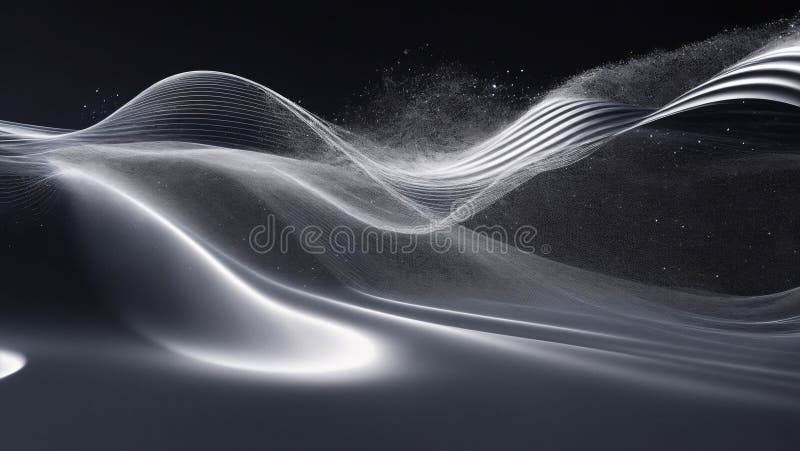 Abstract 3d Rendering of White Wavy Surface with Particles, Futuristic ...