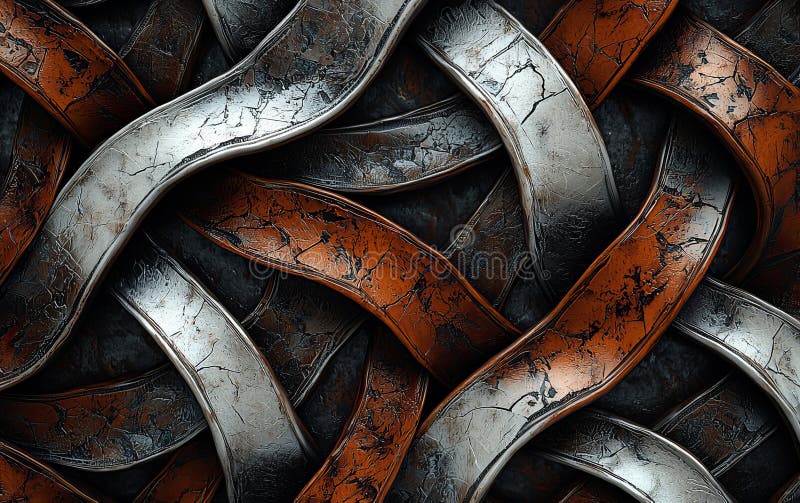 Abstract 3D Rendering of Woven Silver Rusty Metal Strips a Unique Edgy ...
