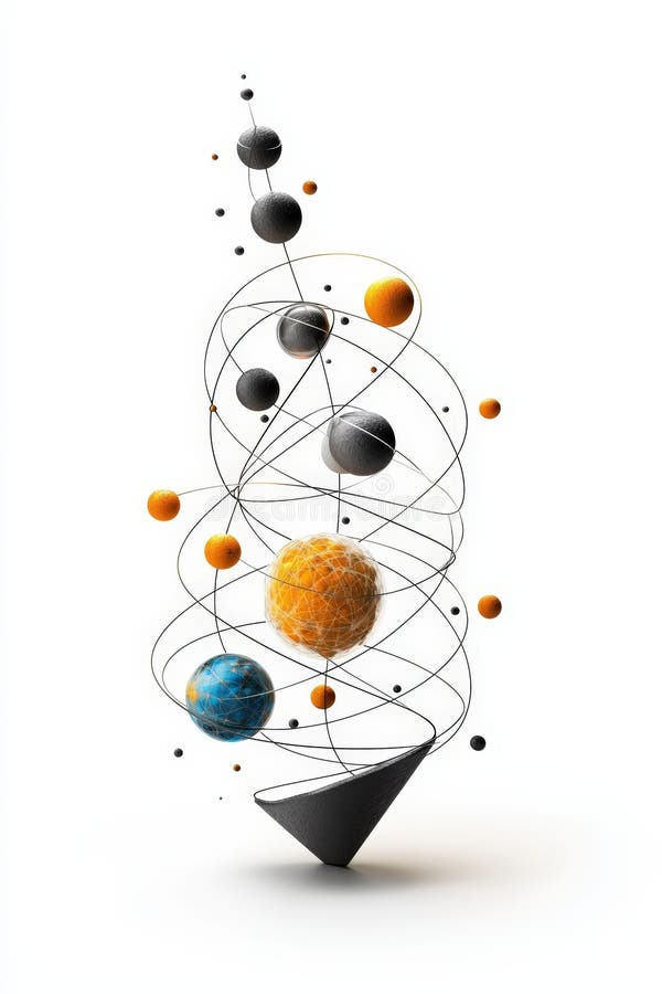 Abstract 3D Representation of Planets and Orbiting Paths in Cosmic ...