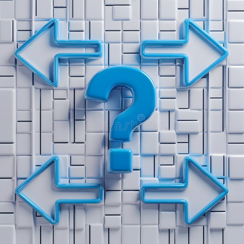 Abstract 3D Representation White Grid with Blue Arrows, Central ...