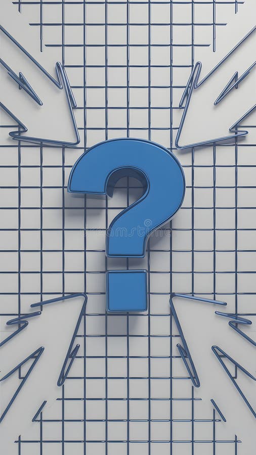 Abstract 3D Representation White Grid with Blue Arrows, Central ...