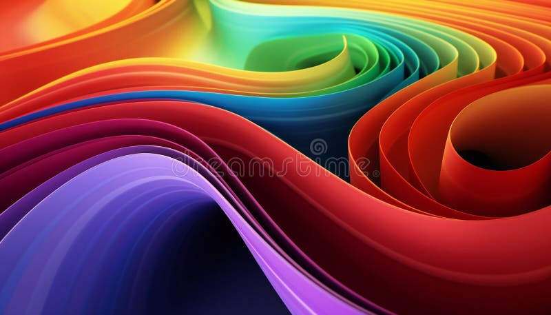 3D Ribbon or Strip Rolled Up Rainbow Coloured Waving Layers Stock ...