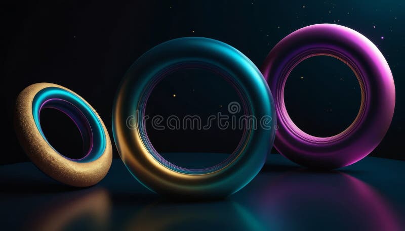 Abstract 3D Rings: Neon Gradient, Dark Background, Futuristic Design ...