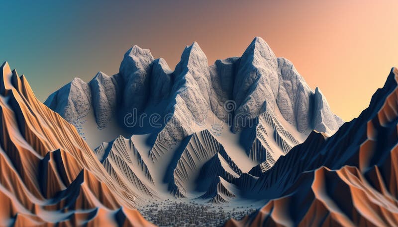 Abstract 3D Rocky Mountains in a Panoramic View, Rendered As Terrain ...