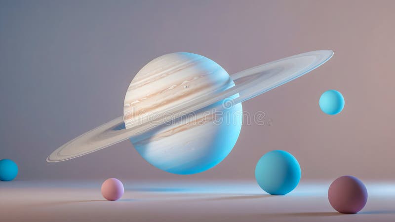 Abstract 3D Saturn-Like Planet, Soft Pastel Sci-Fi Artwork Stock ...