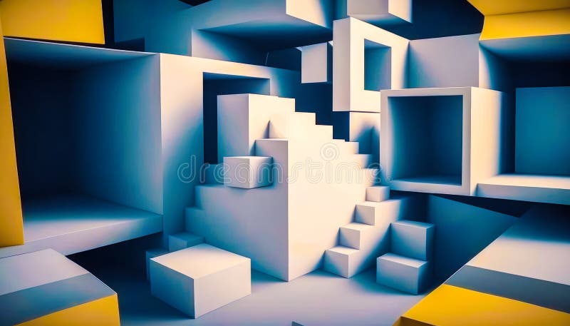 An Abstract 3d Scene with Cubes and Stairs. Generative AI Stock Image ...