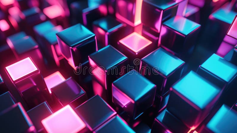 Abstract 3D Scenery with Luminous Neon Squares, AI Generated Stock ...