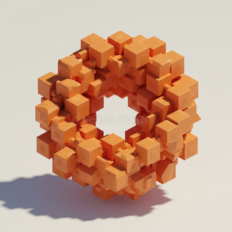 An Abstract 3D Sculpture Composed of Interconnected Orange Cubes Forms ...