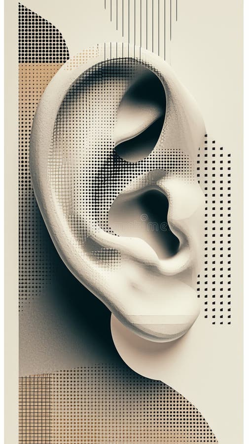 Abstract 3d Sculpture of an Ear with Geometric Patterns, Contemporary ...