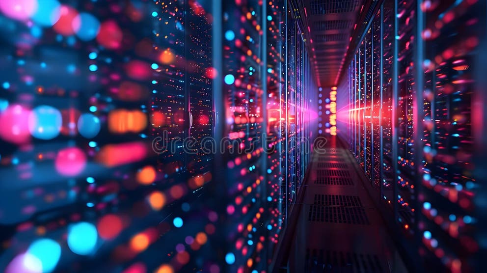 Abstract 3D Server Room: Vibrant Data Center Lights Stock Illustration ...