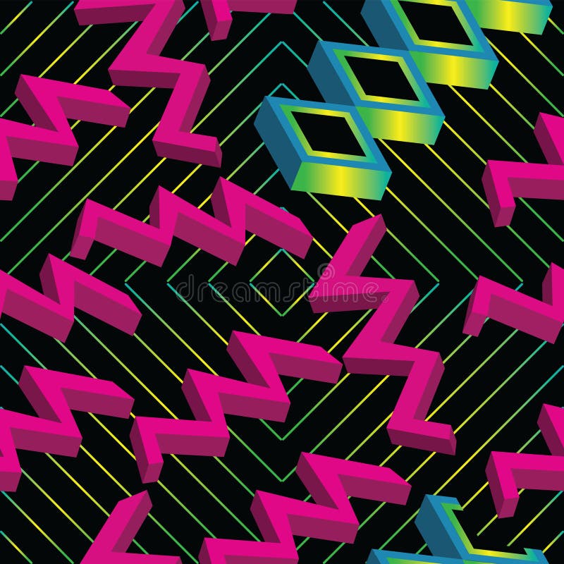 Abstract 3d Shape Over Background with Lines Seamless Pattern Stock ...