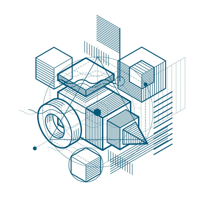 Abstract 3d Shapes Composition, Vector Isometric Background. Com Stock ...