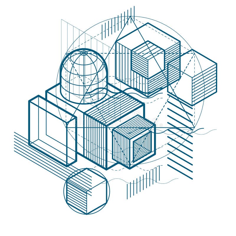 Abstract 3d Shapes Composition, Vector Isometric Background. Com Stock ...