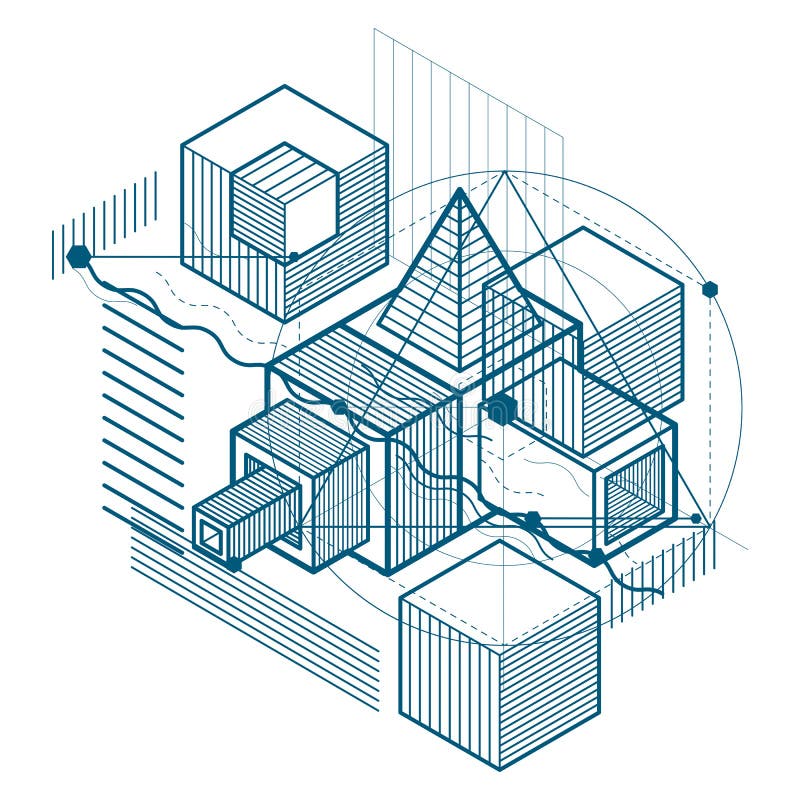 Abstract 3d Shapes Composition, Vector Isometric Background. Com Stock ...