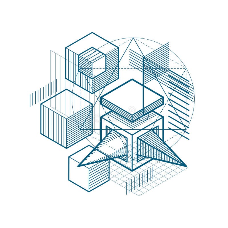 Abstract 3d Shapes Composition, Vector Isometric Background. Com Stock ...