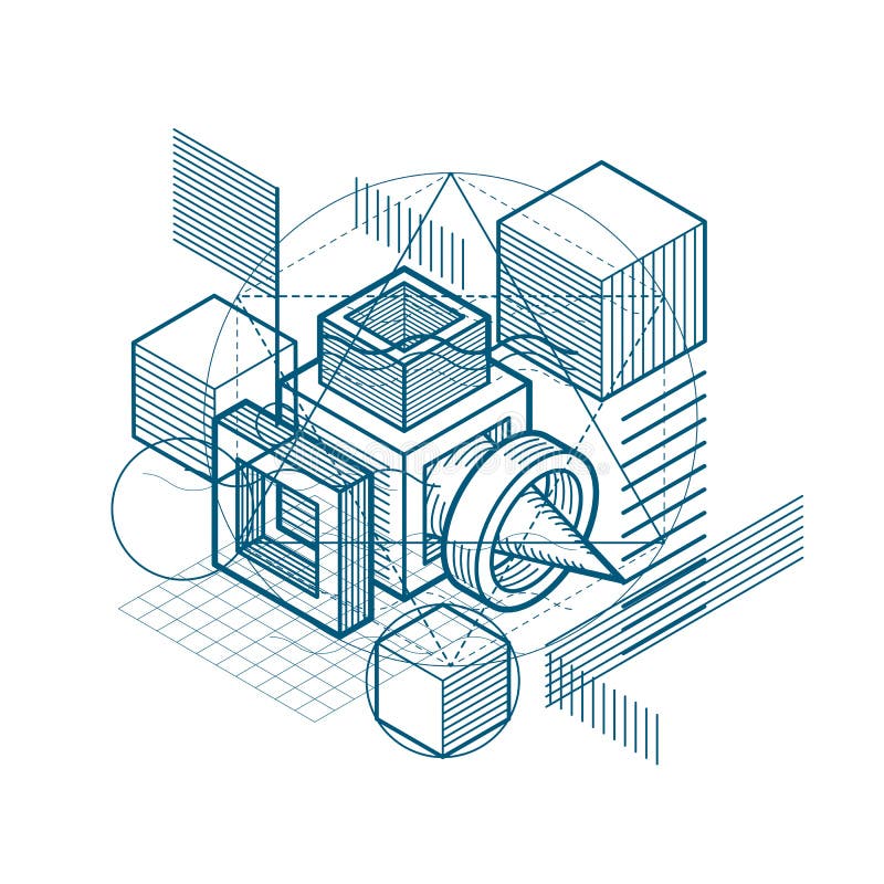 Abstract 3d Shapes Composition, Vector Isometric Background. Com Stock ...