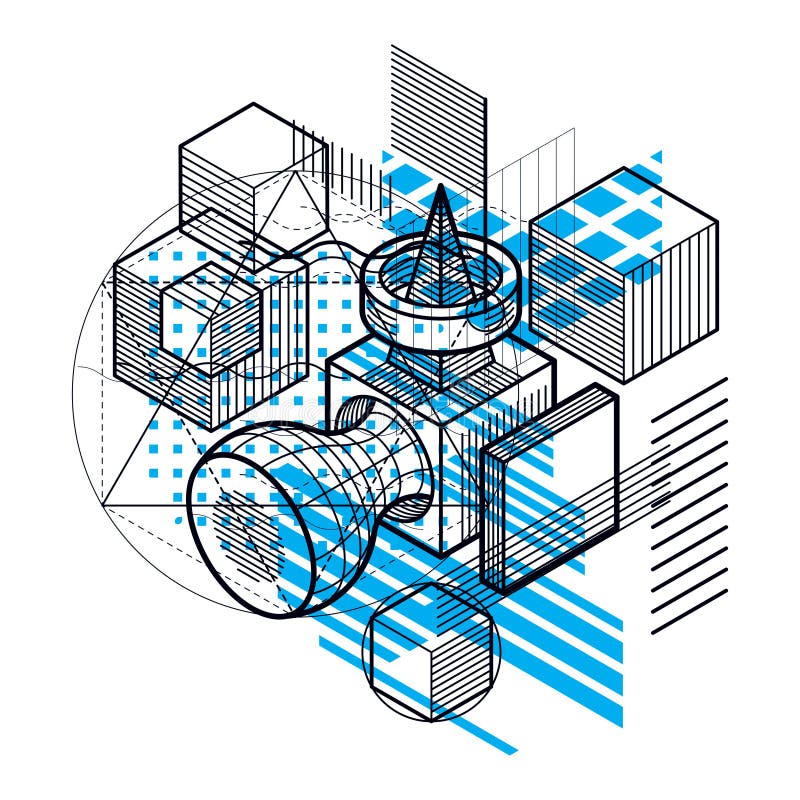 Abstract 3d Shapes Composition, Vector Isometric Background. Com Stock ...