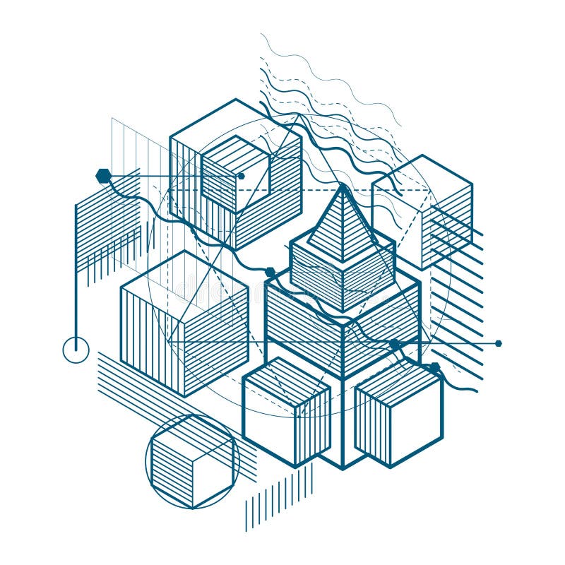 Abstract 3d Shapes Composition, Vector Isometric Background. Com Stock ...