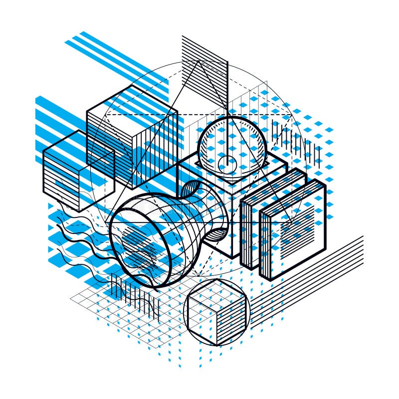 Abstract 3d Shapes Composition, Vector Isometric Background ...