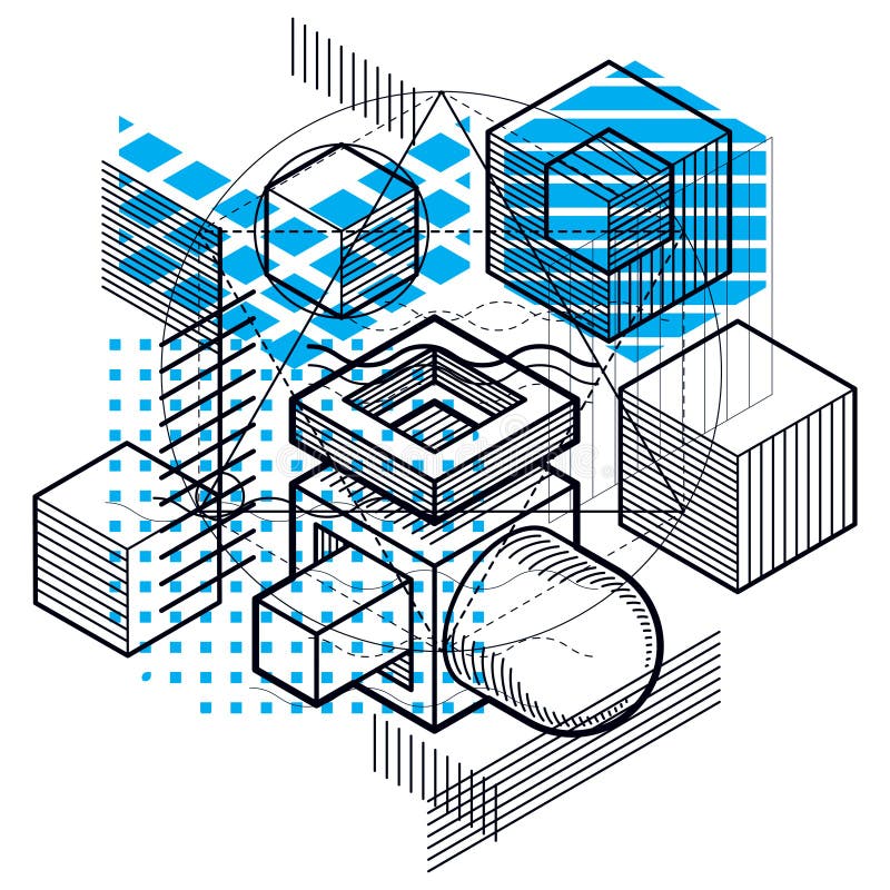 Abstract 3d Shapes Composition, Vector Isometric Background ...