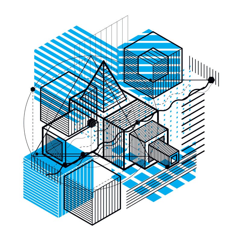 Abstract 3d Shapes Composition, Vector Isometric Background. Com Stock ...